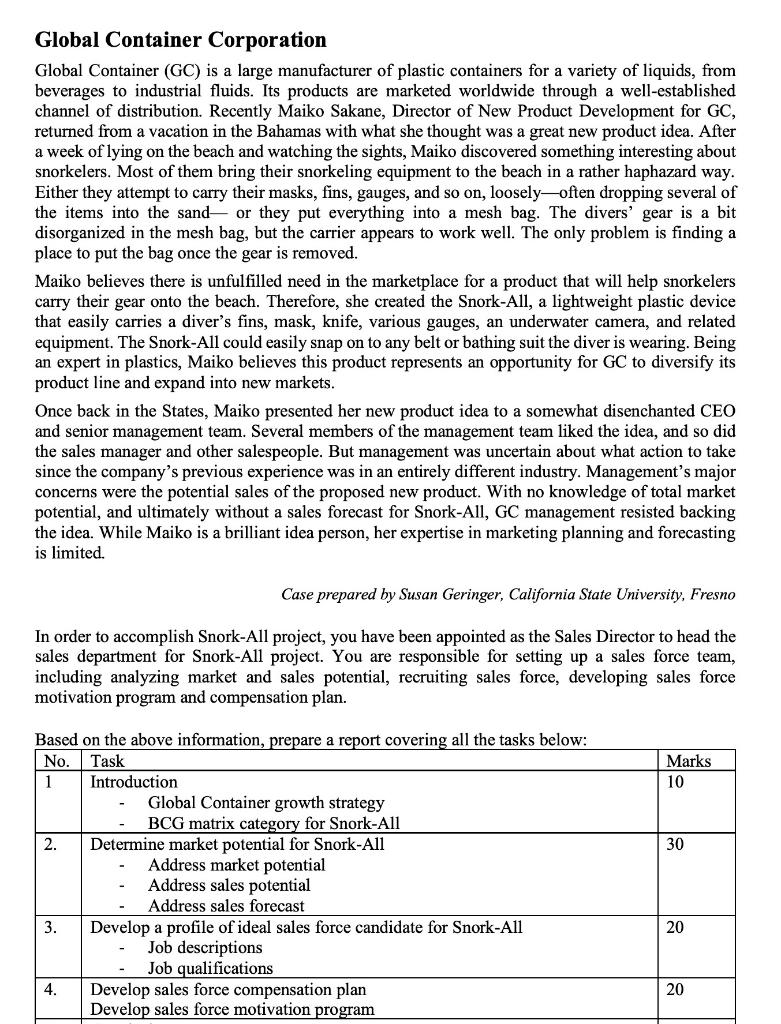 Solved Global Container Corporation Global Container (GC) is | Chegg.com