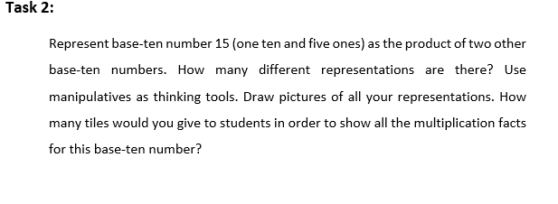 Solved Task 2: Represent base-ten number 15 (one ten and | Chegg.com
