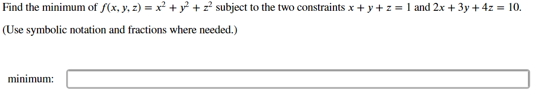 Solved Find The Minimum Of F X Y Z X2 Y2 Z2 Subject