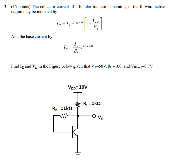 Solved The collector current of a bipolar transistor | Chegg.com