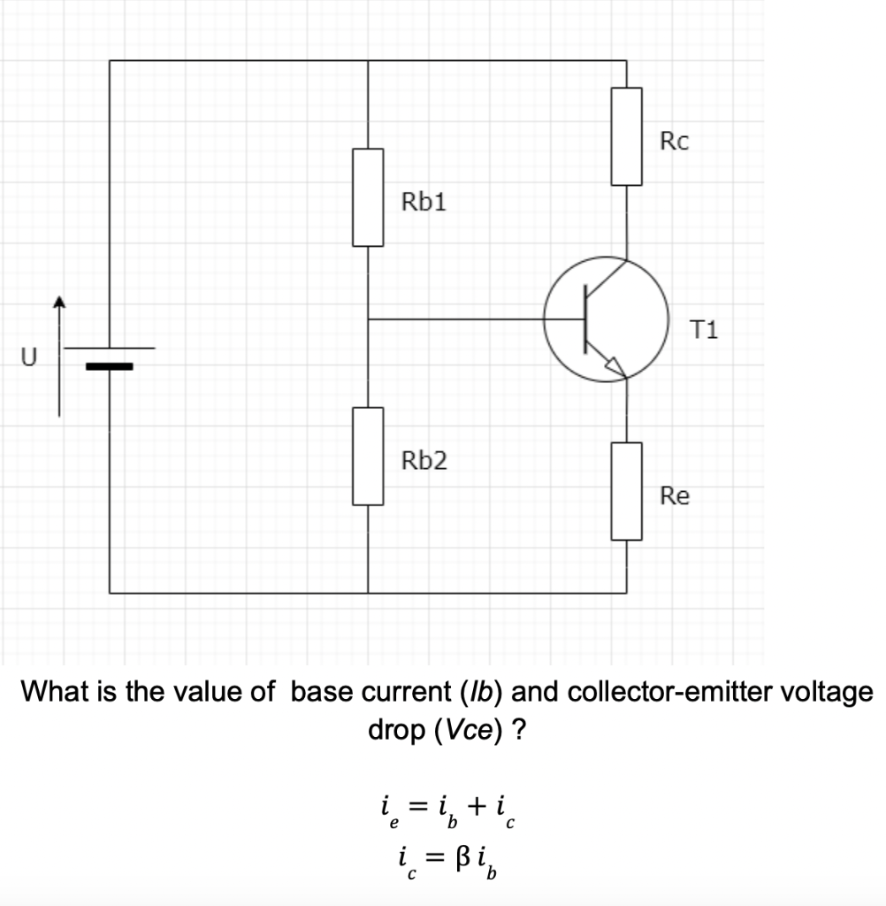 Solved U = 20V Rb1 = 33k Rb2 = 5k Rc = 1k Re = 200 | Chegg.com