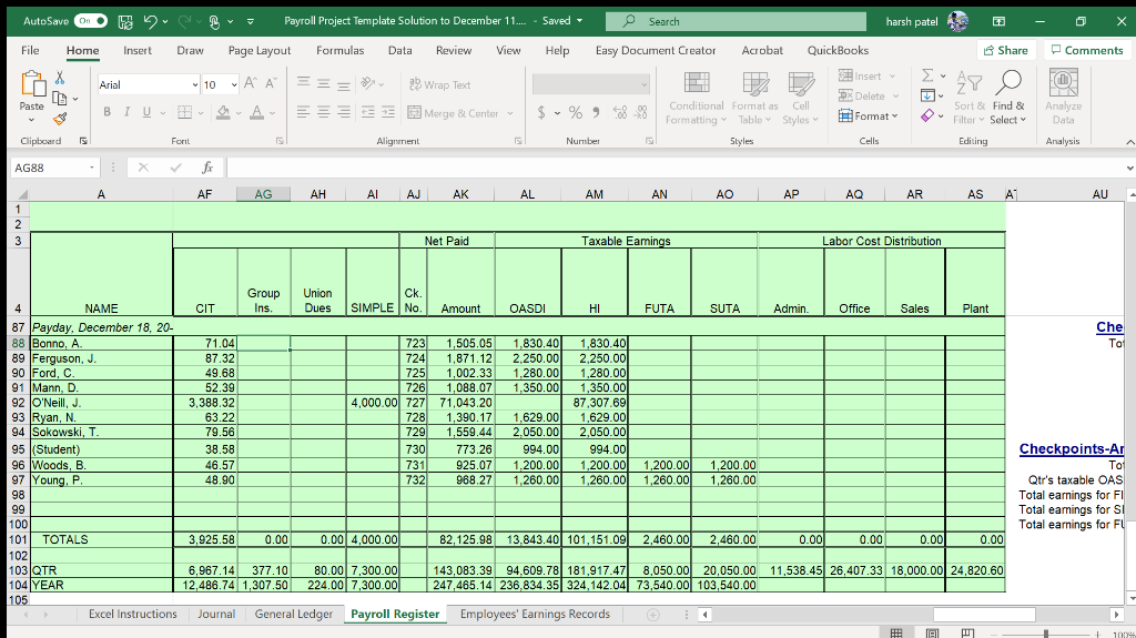 AutoSave On Payroll Project Template Solution to | Chegg.com