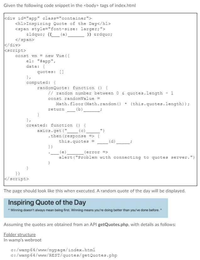 Given the following code snippet in the tags of | Chegg.com