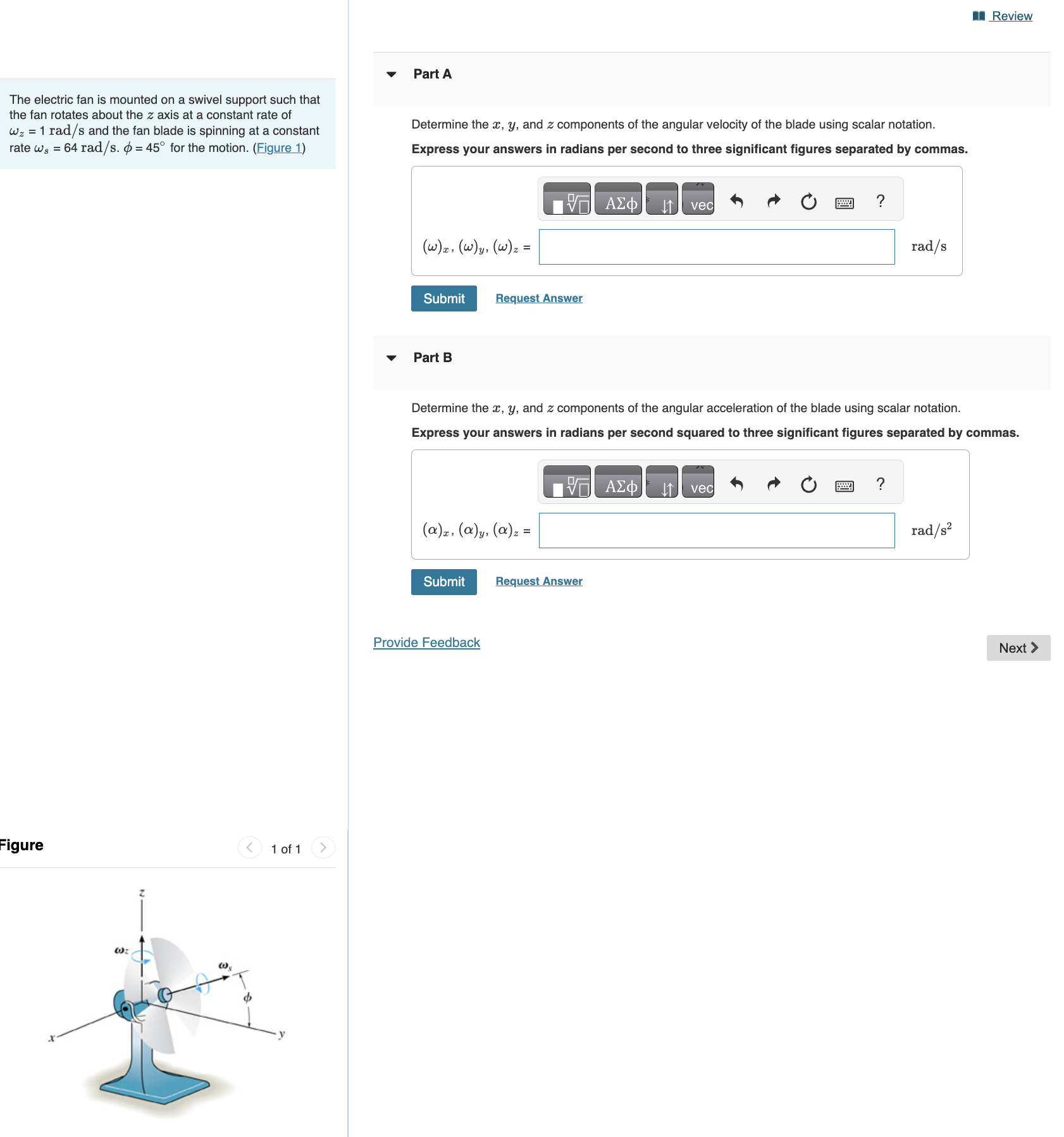 Solved The electric fan is mounted on a swivel support such | Chegg.com