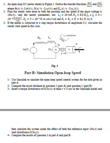 Solved أما 1- An open-loop DC motor shown in Figure 1. | Chegg.com
