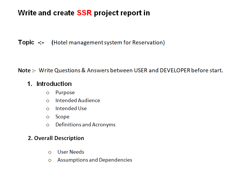 Solved Write and create SSR project report in Topic -- | Chegg.com