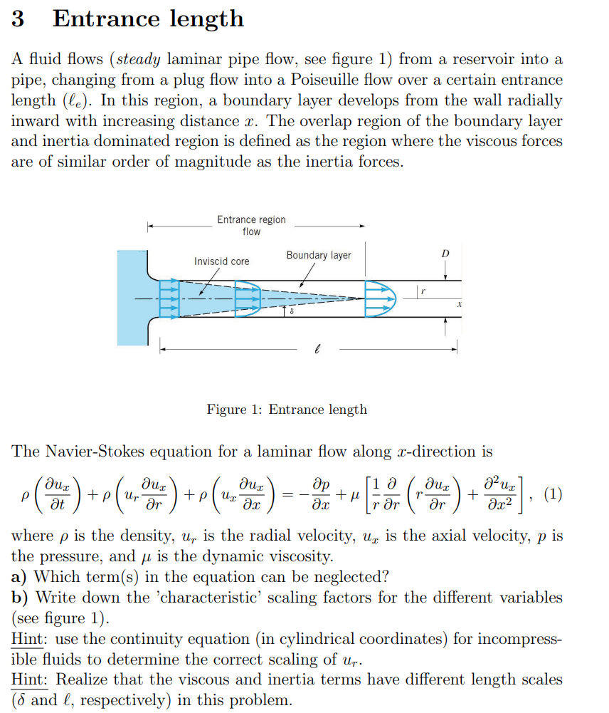 Solved 3 Entrance length A fluid flows (steady laminar pipe | Chegg.com
