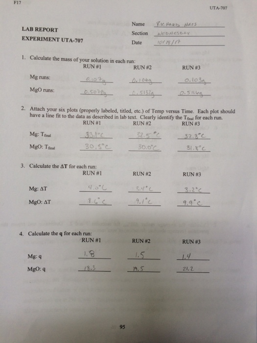 Solved F17 UTA-707 LAB REPORT EXPERIMENT UTA-707 Section | Chegg.com