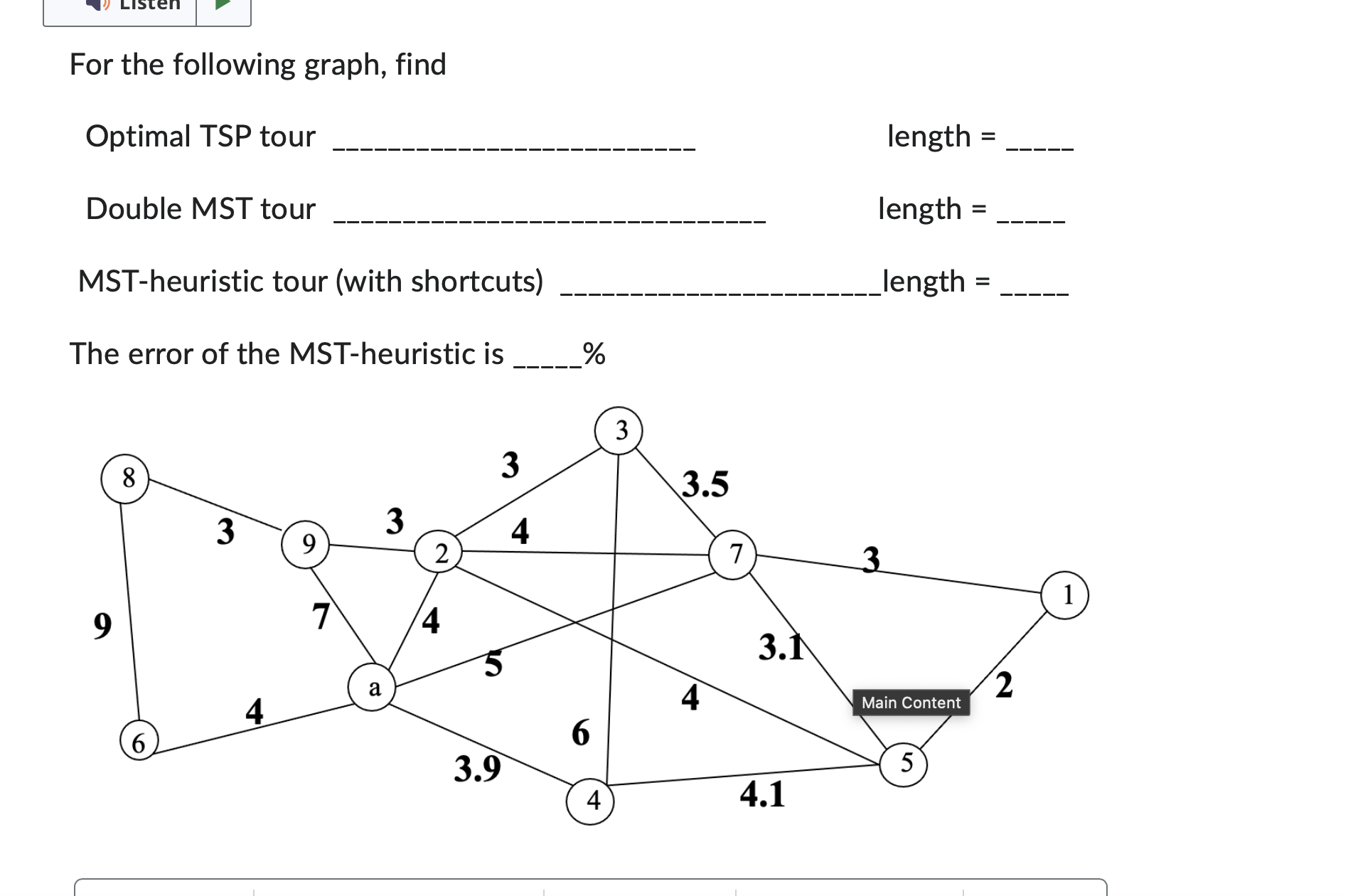 Solved For the following graph, find Optimal TSP tour length | Chegg.com