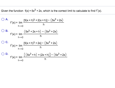 Solved Given the function f(x) = 5x2 + 2x, which is the | Chegg.com