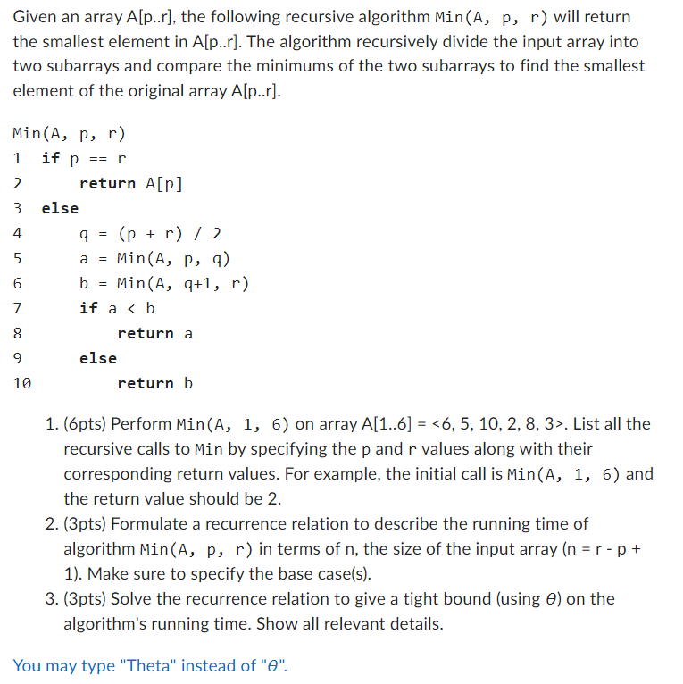 Solved Given an array A[p..r], the following recursive | Chegg.com