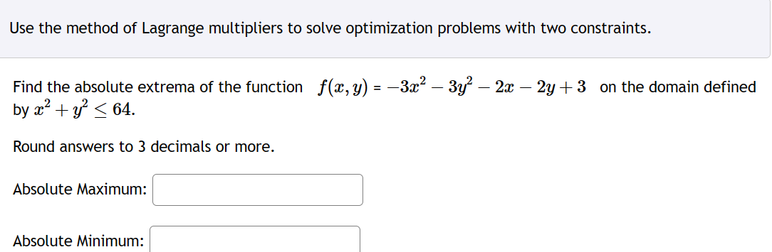 Solved Use the method of Lagrange multipliers to solve | Chegg.com