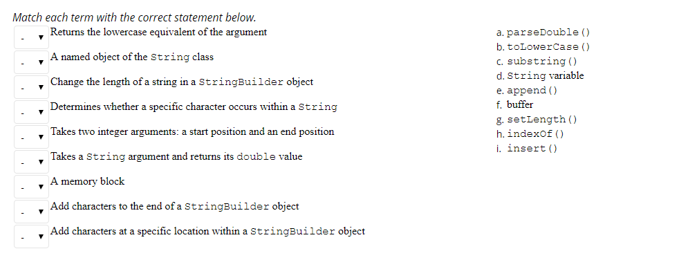 Solved Match each term with the correct statement below. | Chegg.com