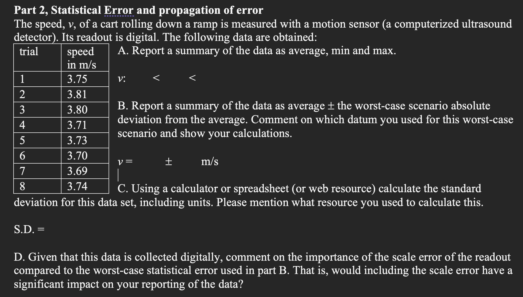 Solved Part 2, ﻿Statistical Error and propagation of | Chegg.com