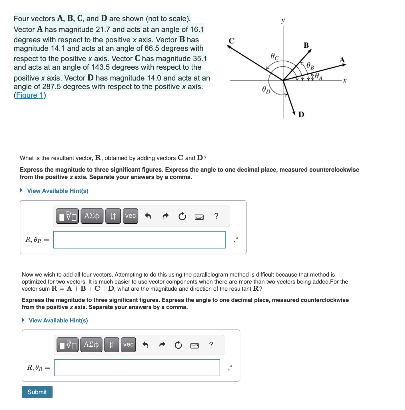 Solved Four vectors A, ﻿B, ﻿C, ﻿and D ﻿are shown (not to | Chegg.com