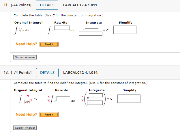 Solved Complete the table. (Use C for the constant of | Chegg.com