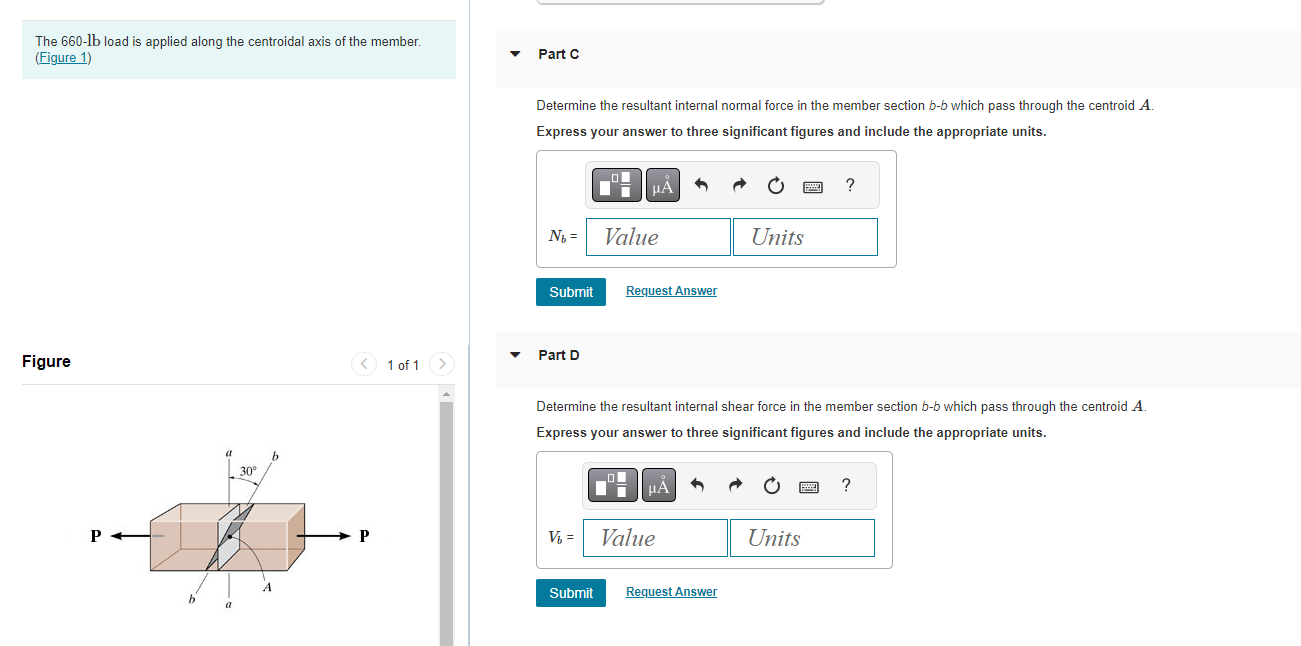 Solved The 660-lb load is applied along the centroidal axis | Chegg.com