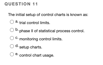 Solved QUESTION 11 The initial setup of control charts is | Chegg.com