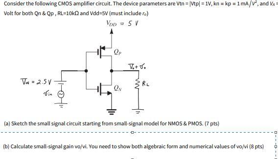 Consider the following CMOS amplifier circuit. The | Chegg.com