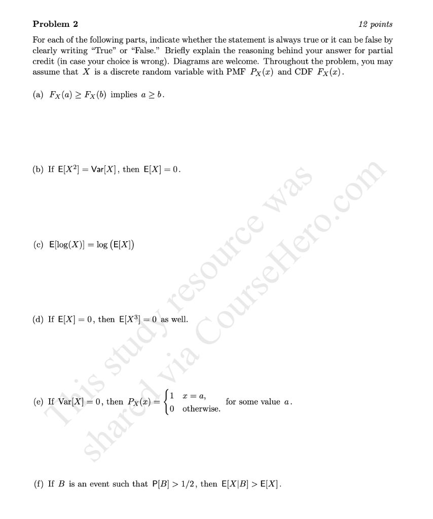 Solved Problem 2 12 Points For Each Of The Following Parts 