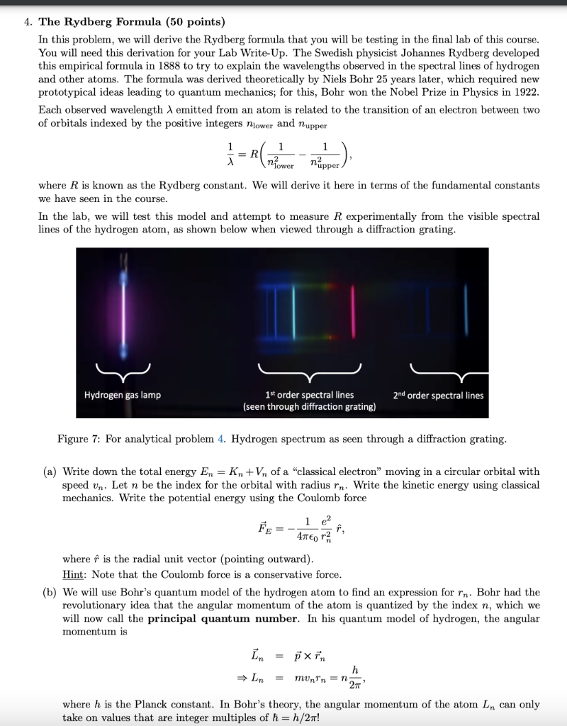 Solved In this problem, we will derive the Rydberg formula | Chegg.com