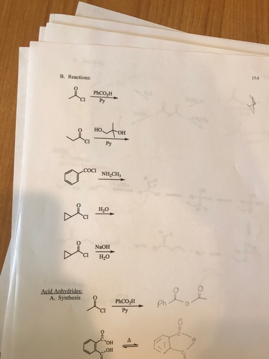 Solved 17-5 B. Reactions: PhCO2H Py COCİ NH2CH H20 Cl O NaOH | Chegg.com