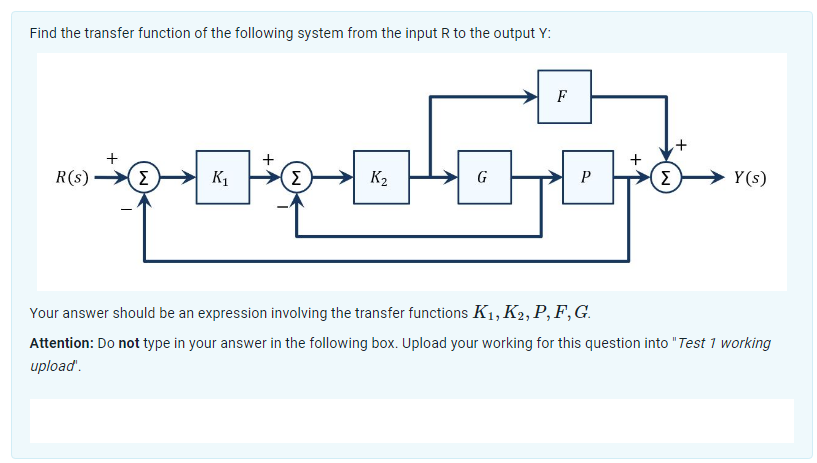 Find the transfer function of the following system | Chegg.com