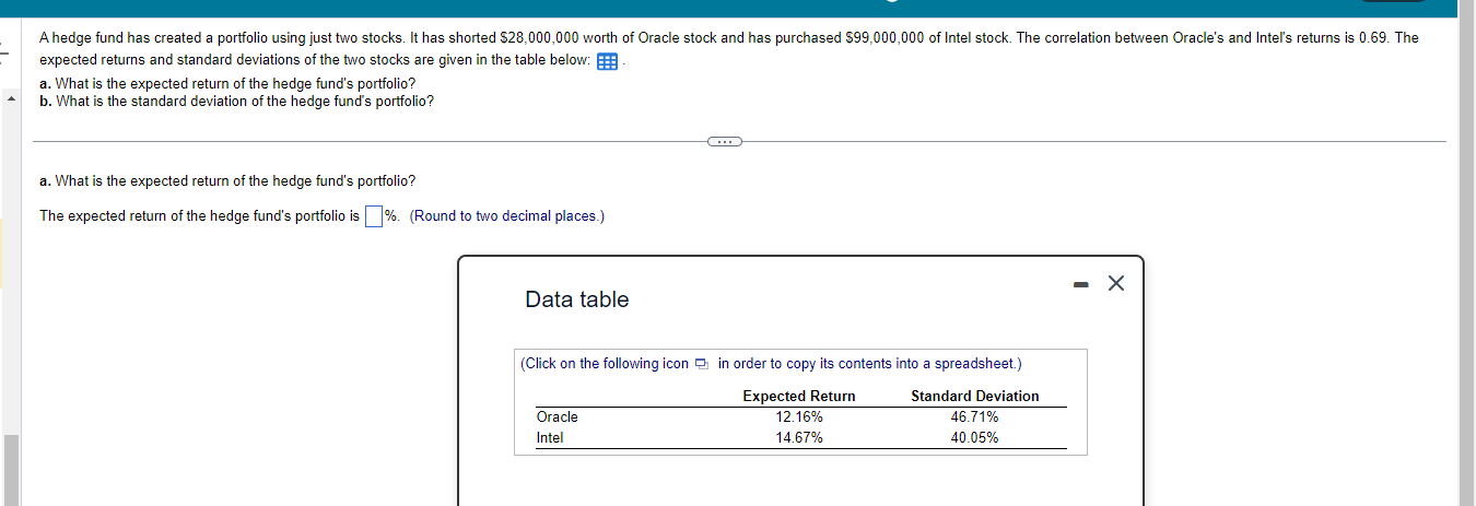 Solved expected returns and standard deviations of the two | Chegg.com