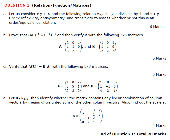 Solved QUESTION 1: (Relation/Function/Matrices) a. Let us | Chegg.com