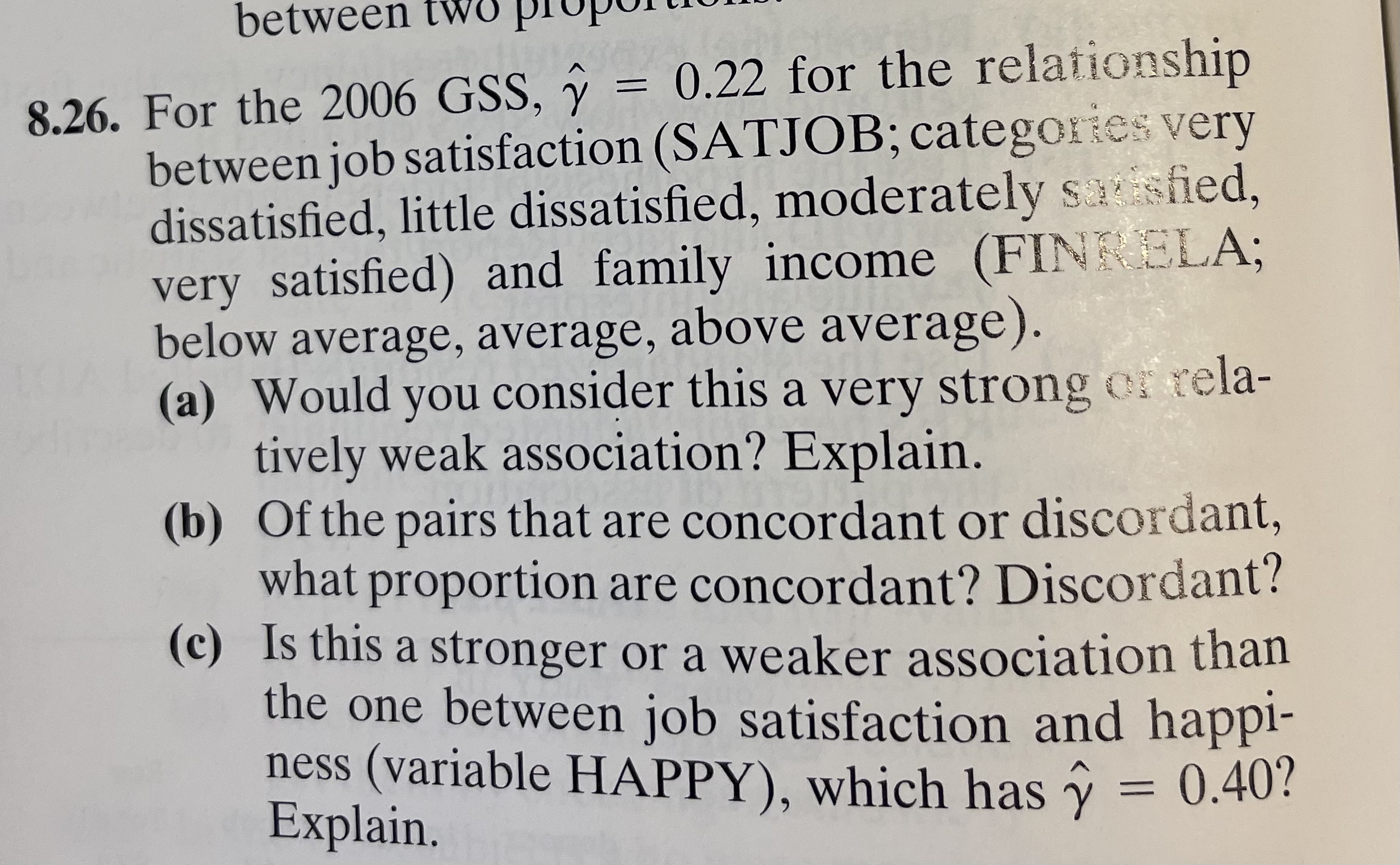 Solved 8.26. For the 2006 GSS, γ^=0.22 for the relationship | Chegg.com