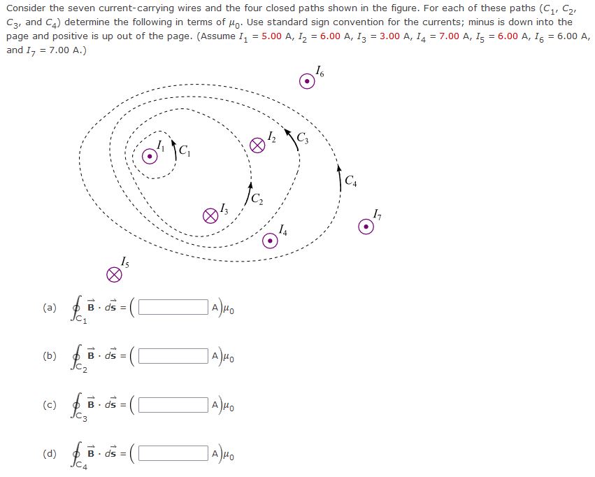 Solved Consider the seven current-carrying wires and the | Chegg.com
