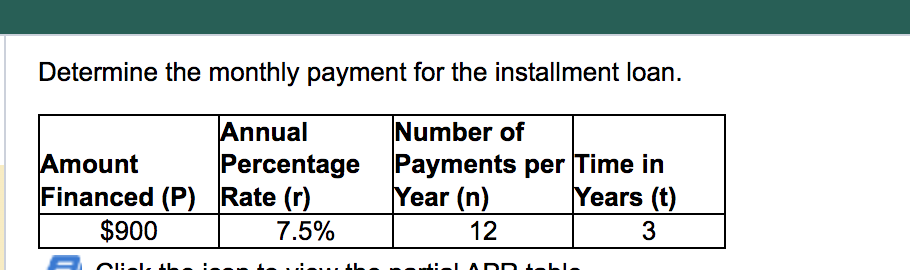 Solved Determine the monthly payment for the installment | Chegg.com