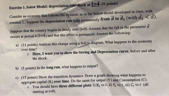 Solved Exercise 1.Solow Model: depreciation rate shock at | Chegg.com
