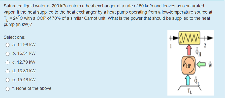 Solved Saturated liquid water at 200 kPa enters a heat | Chegg.com