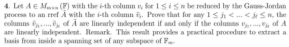 Solved 4. Let A E Mmxn (F) with the i-th column v; for 1 | Chegg.com