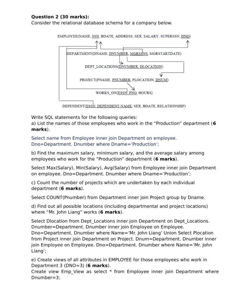 Solved Question 2 (30 marks): Consider the relational | Chegg.com