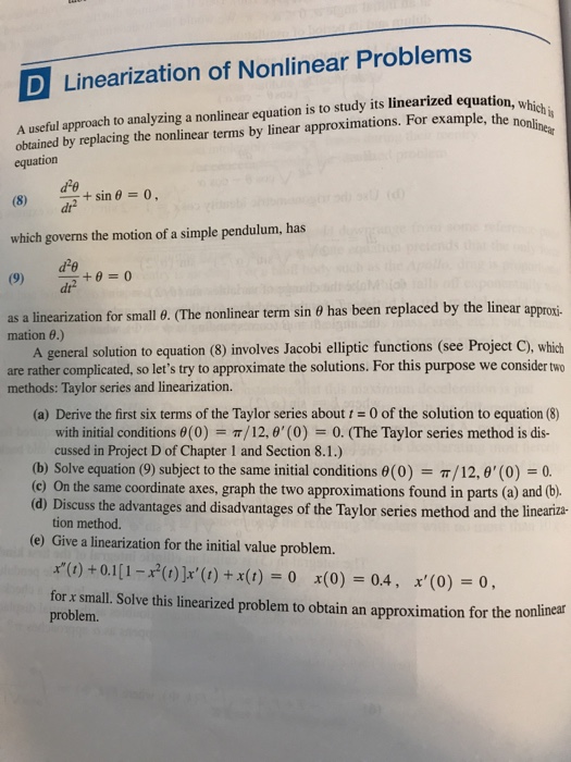Solved D Linearization of Nonlinear Problems A useful | Chegg.com