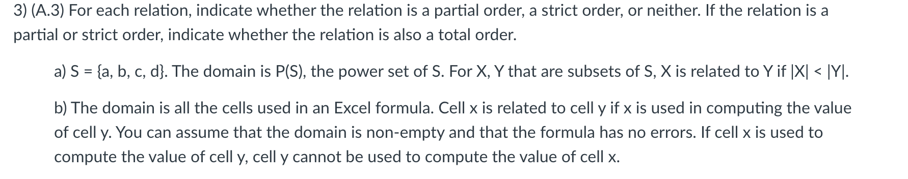 For each relation, indicate whether the relation is a | Chegg.com