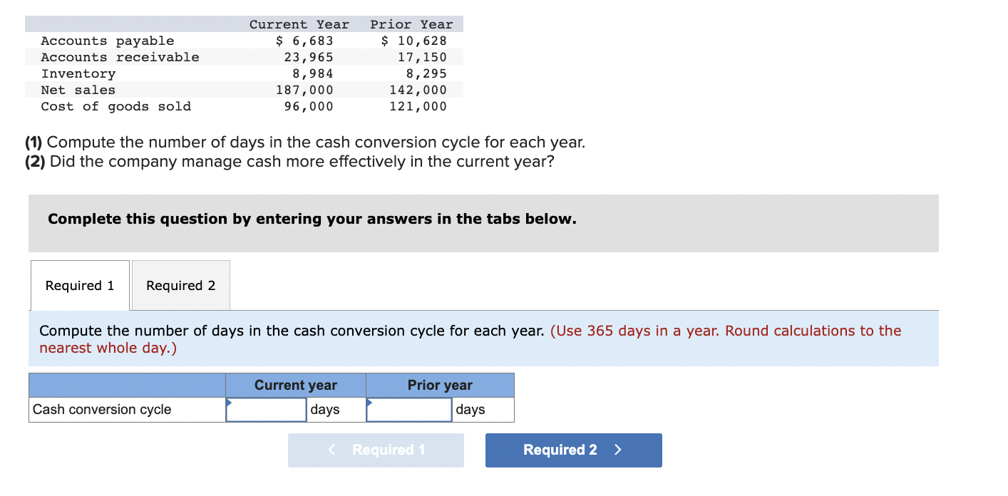 Solved (1) Compute the number of days in the cash conversion | Chegg.com
