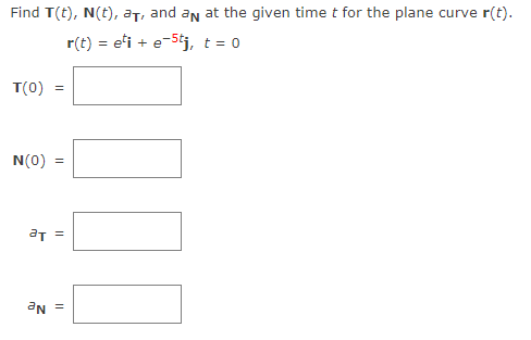 Solved Find T(t),N(t),aT, and aN at the given time t for the | Chegg.com