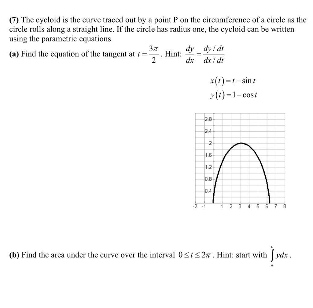 Solved (7) The cycloid is the curve traced out by a point P | Chegg.com