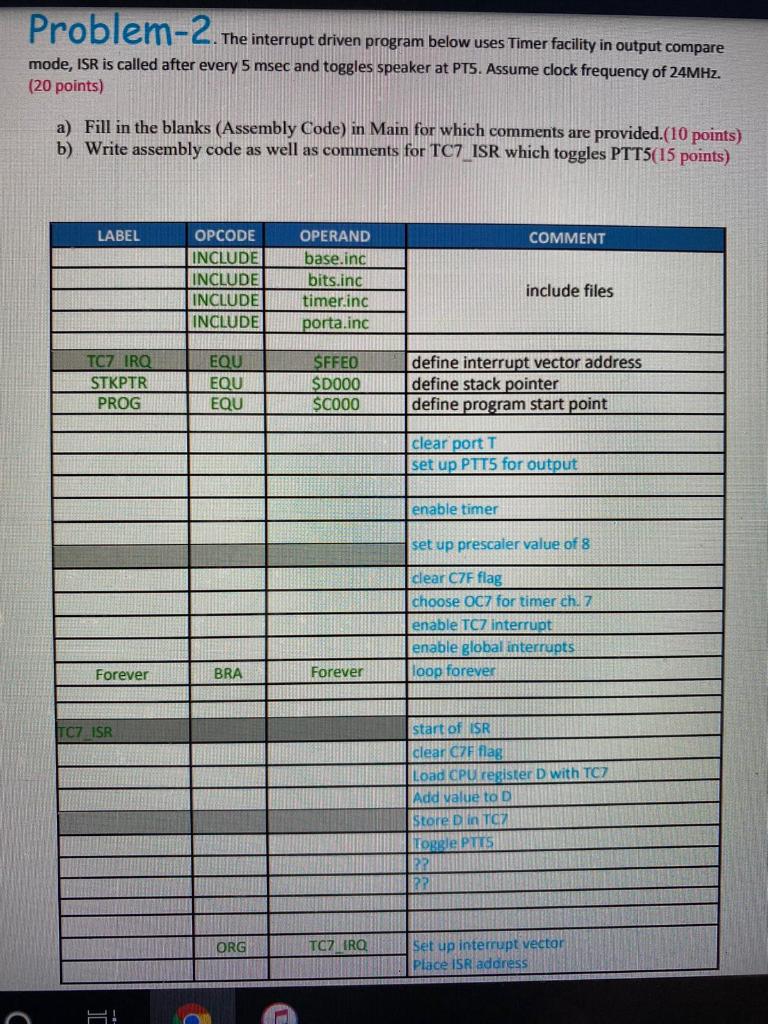Problem-2. The interrupt driven program below uses | Chegg.com