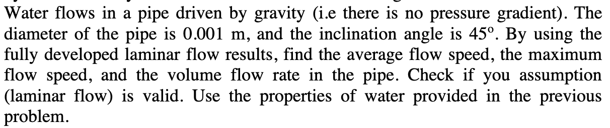 Solved Water flows in a pipe driven by gravity (i.e there is | Chegg.com