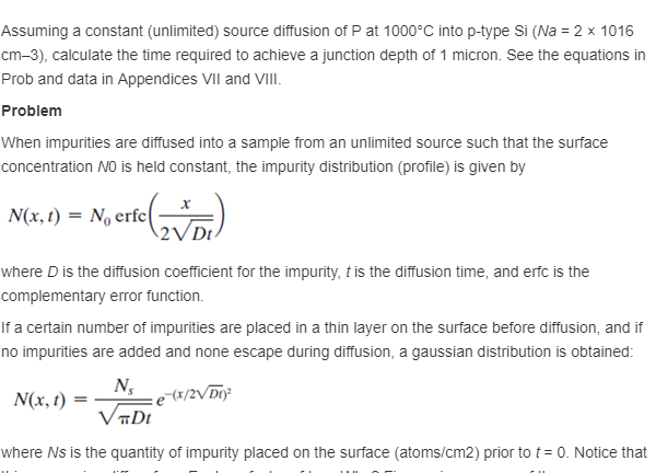 Solved Assuming a constant (unlimited) source diffusion of P | Chegg.com