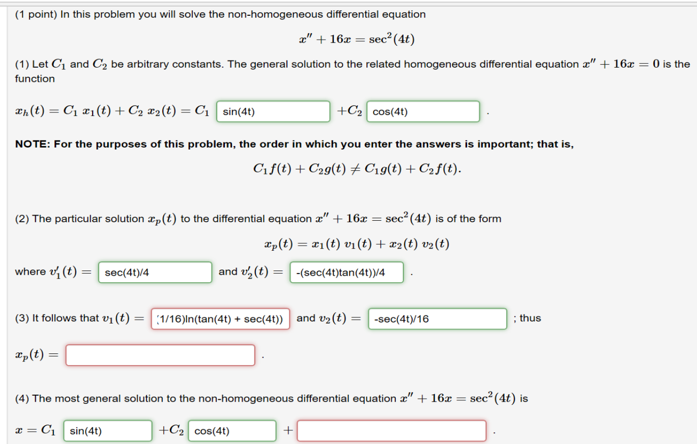 Solved (1 point) In this problem you will solve the | Chegg.com