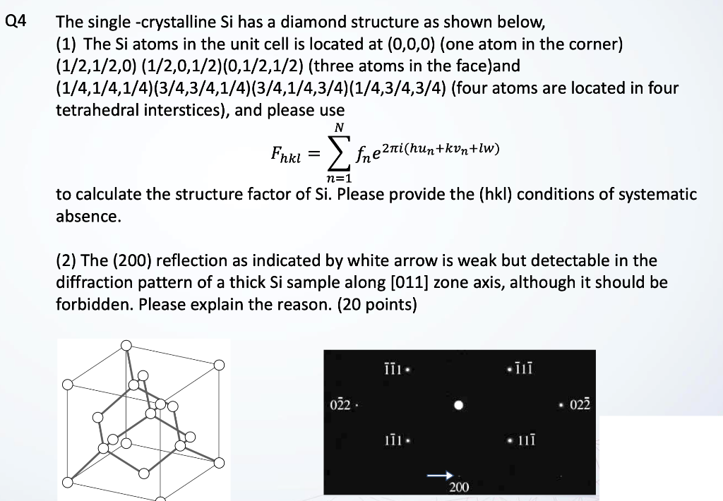 Solved Q4 The single-crystalline Si has a diamond structure | Chegg.com