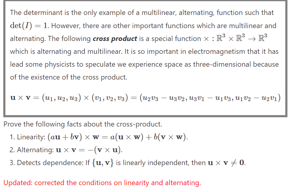 Solved The determinant is the only example of a multilinear, | Chegg.com