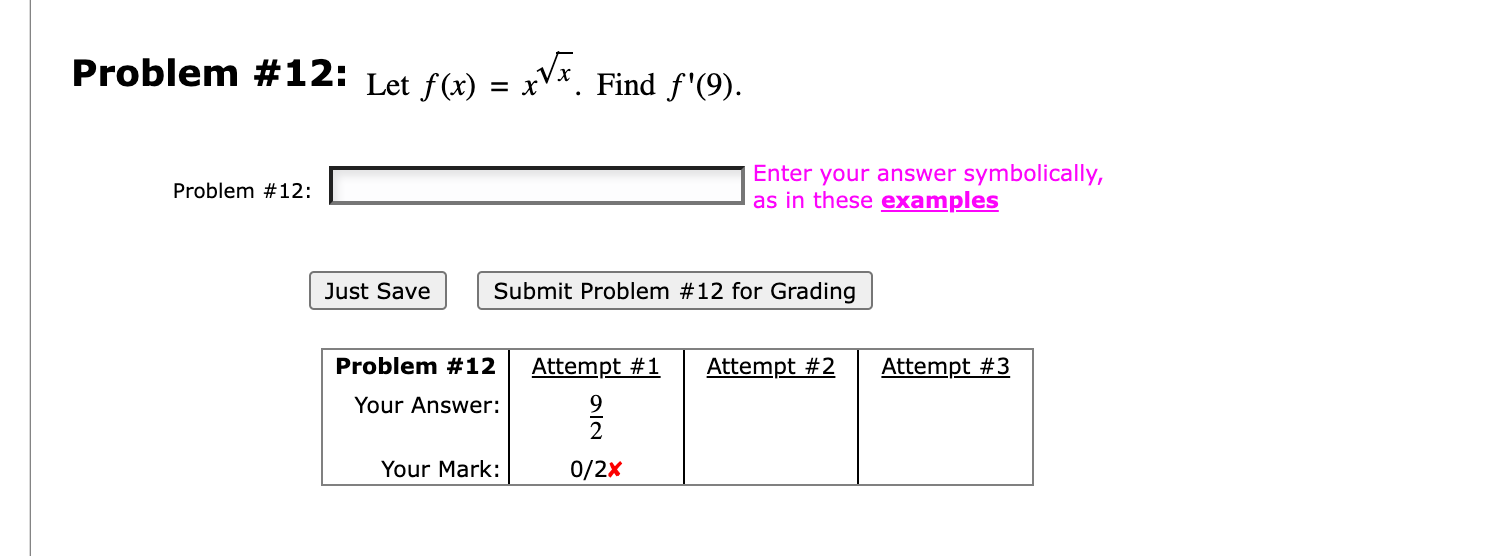 Solved Problem #12: Let f(x)=xx2. ﻿Find f'(9).Problem | Chegg.com