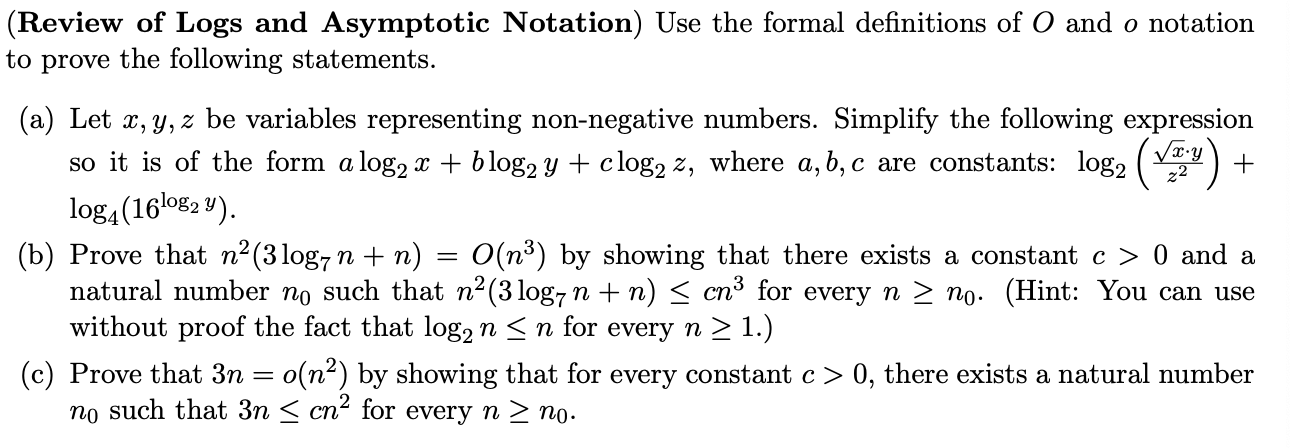 (Review of Logs and Asymptotic Notation) Use the | Chegg.com