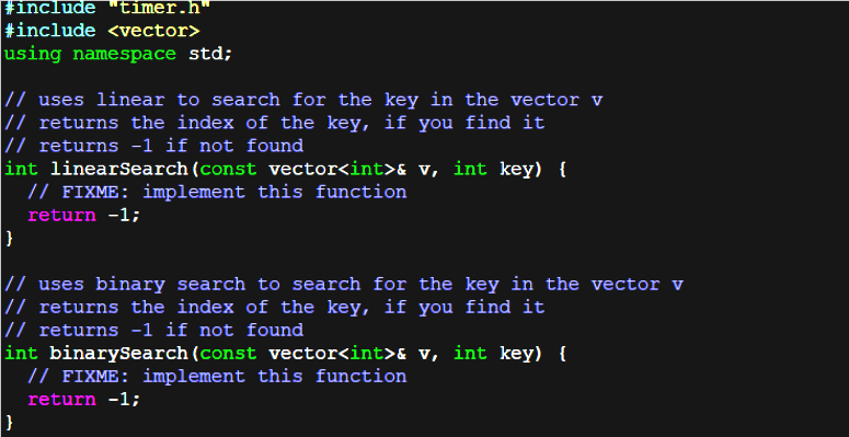 Solved Complete timer.cpp & binary VsLinear.cpp Take a look | Chegg.com